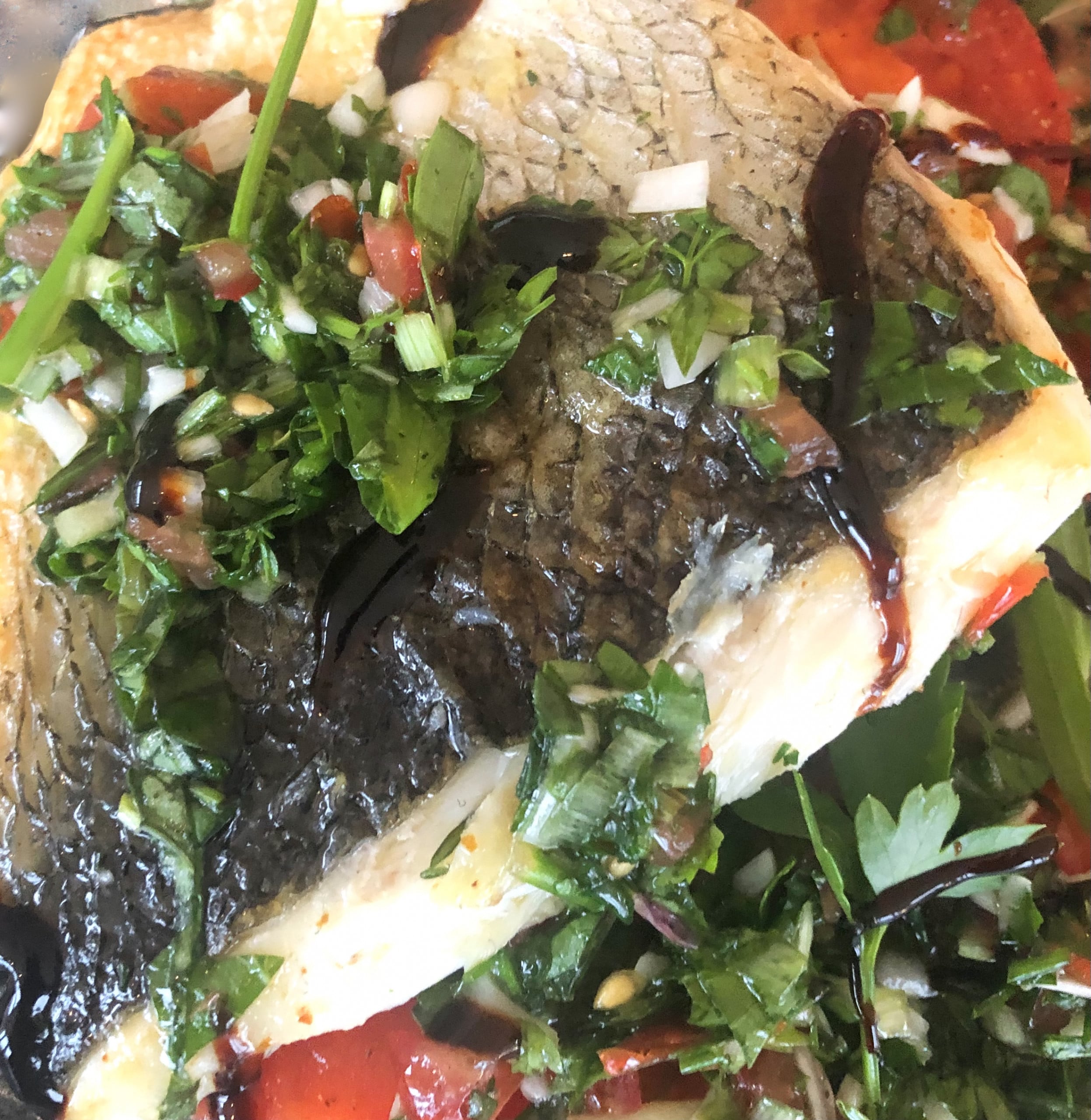 Wolfsbarschfilet in Kräutermarinade mit Tomaten